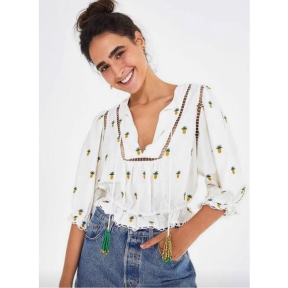 FARM Rio | Tops | Farm Rio Embroidered Pineapple Blouse | Poshmark